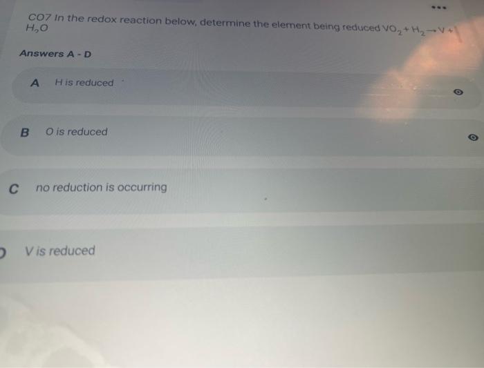 Solved CO7 In the redox reaction below, determine the | Chegg.com