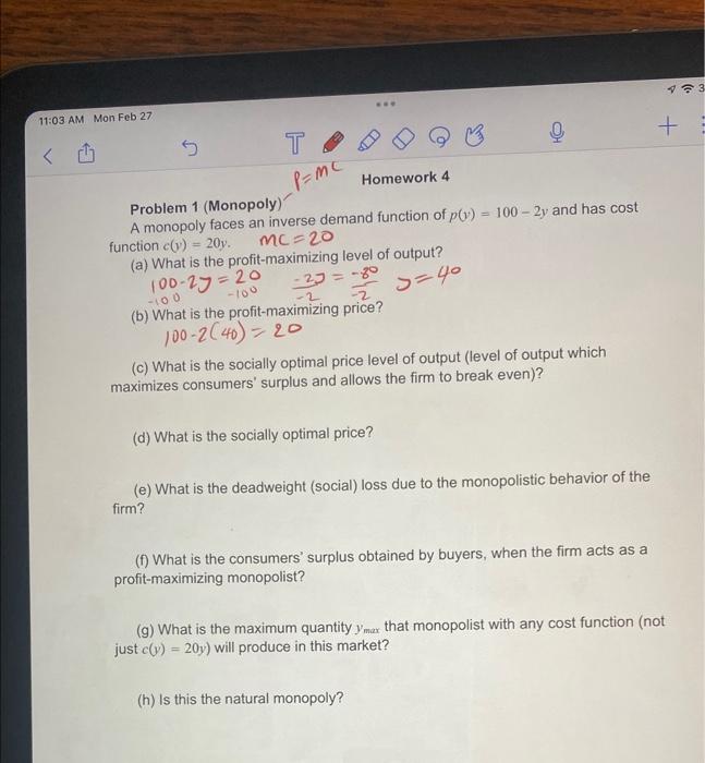 Solved Homework 4 Problem 1 (Monopoly) A monopoly faces an | Chegg.com