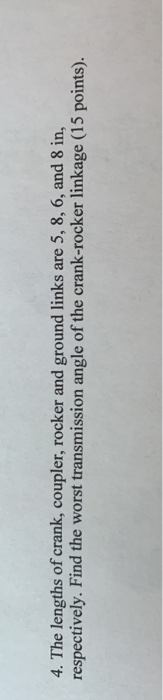 Solved 4. The lengths of crank, coupler, rocker and ground | Chegg.com