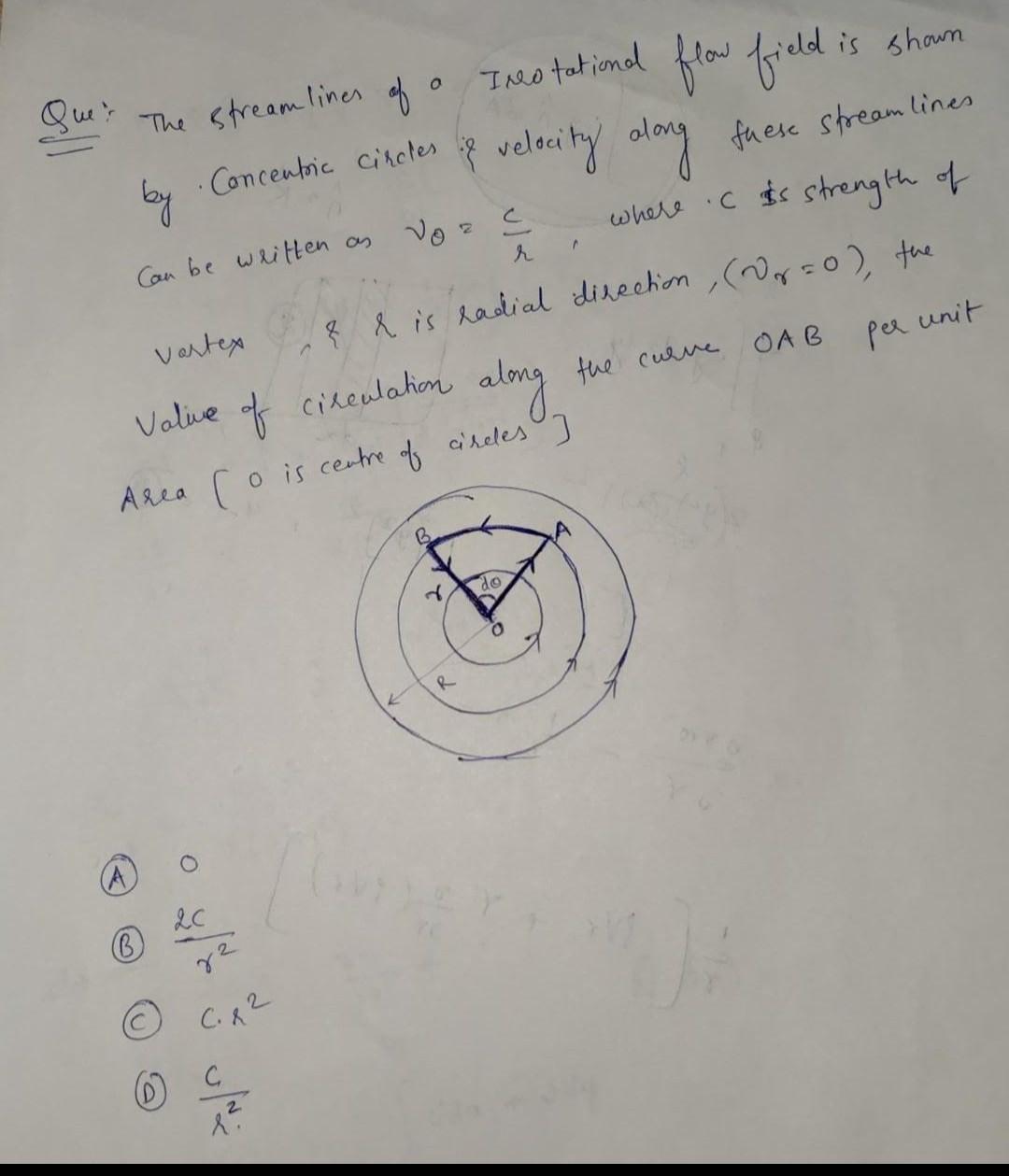 Solved Que: The streamlines of a Ineotationd flow field is | Chegg.com