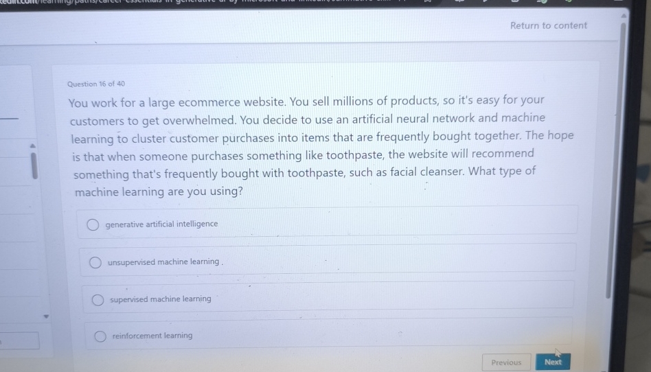 Solved Question 16 ﻿of 40You work for a large ecommerce | Chegg.com