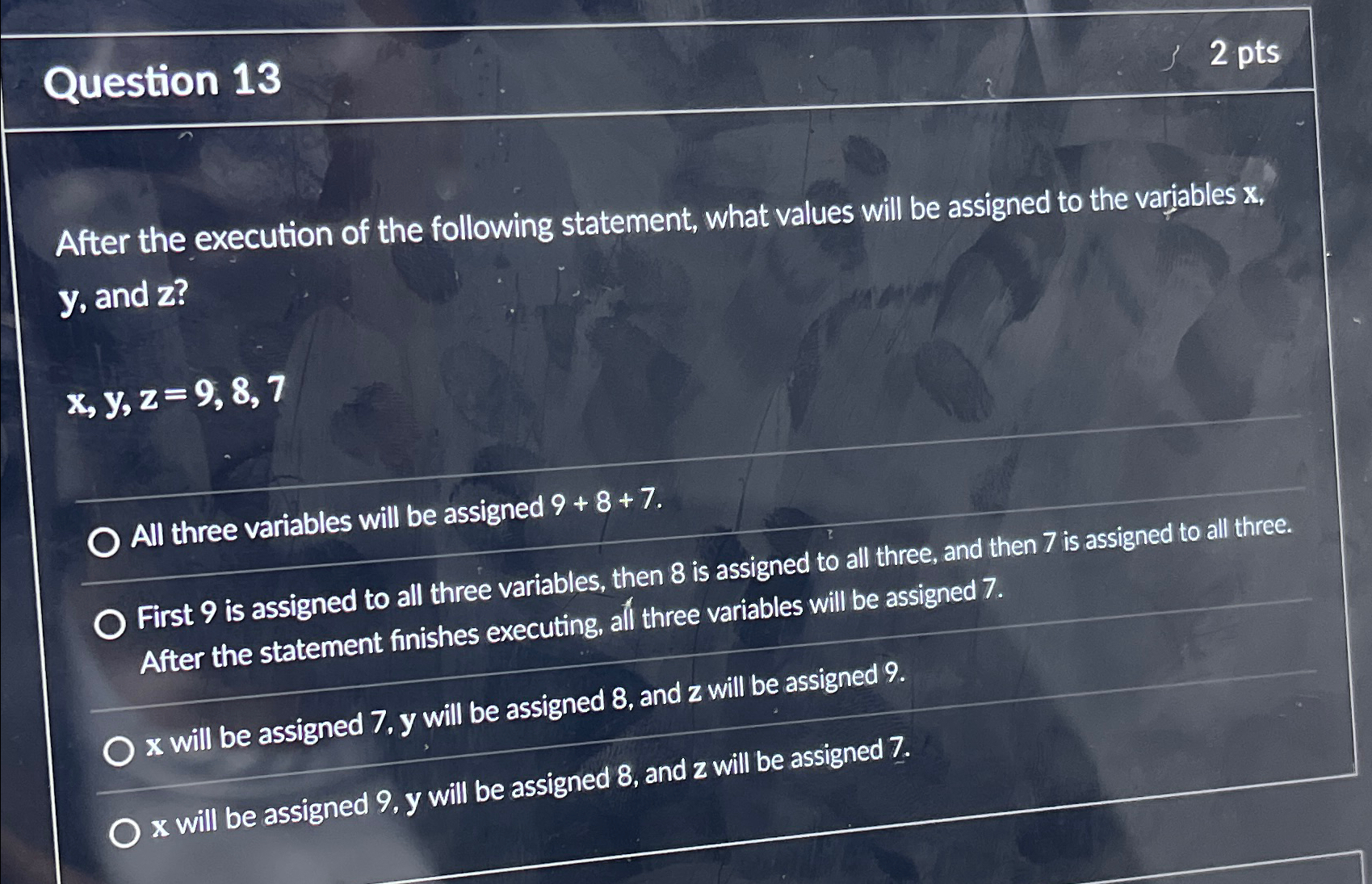 Solved Question 132 ﻿ptsAfter the execution of the following | Chegg.com