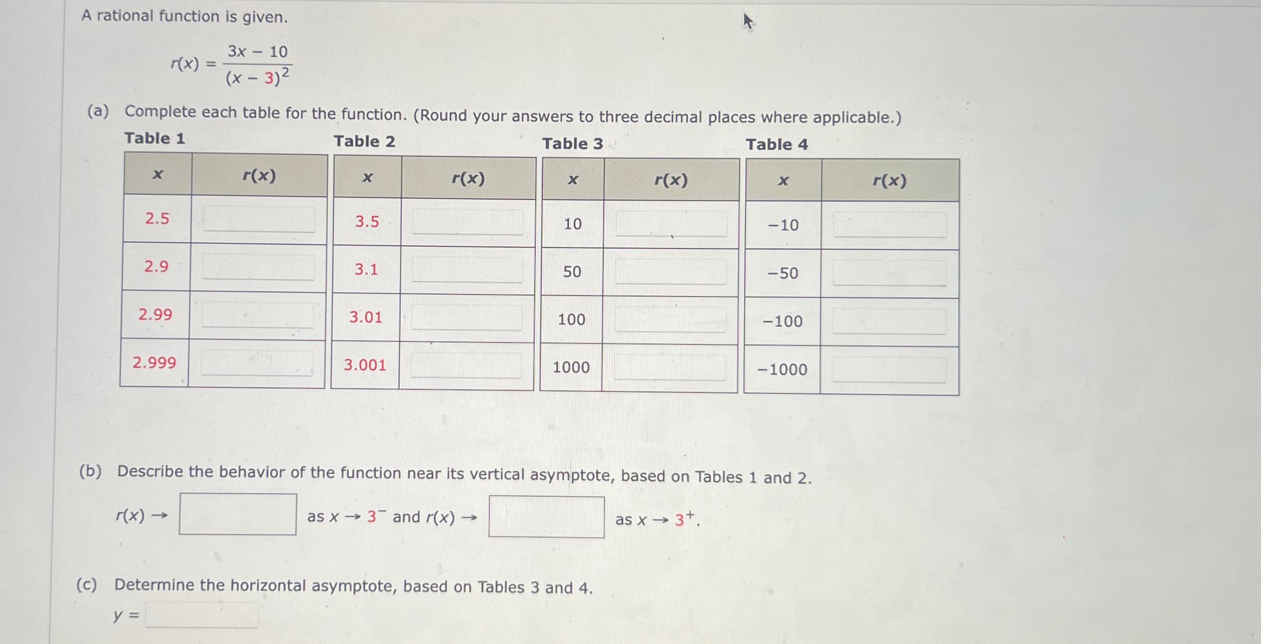 Solved A rational function is given.r(x)=3x-10(x-3)2(a) | Chegg.com