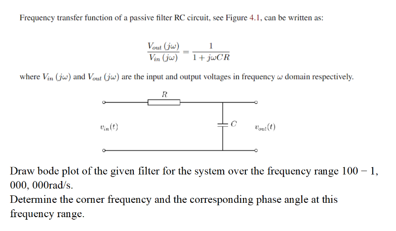 Solved Frequency transfer function of a passive filter RC | Chegg.com