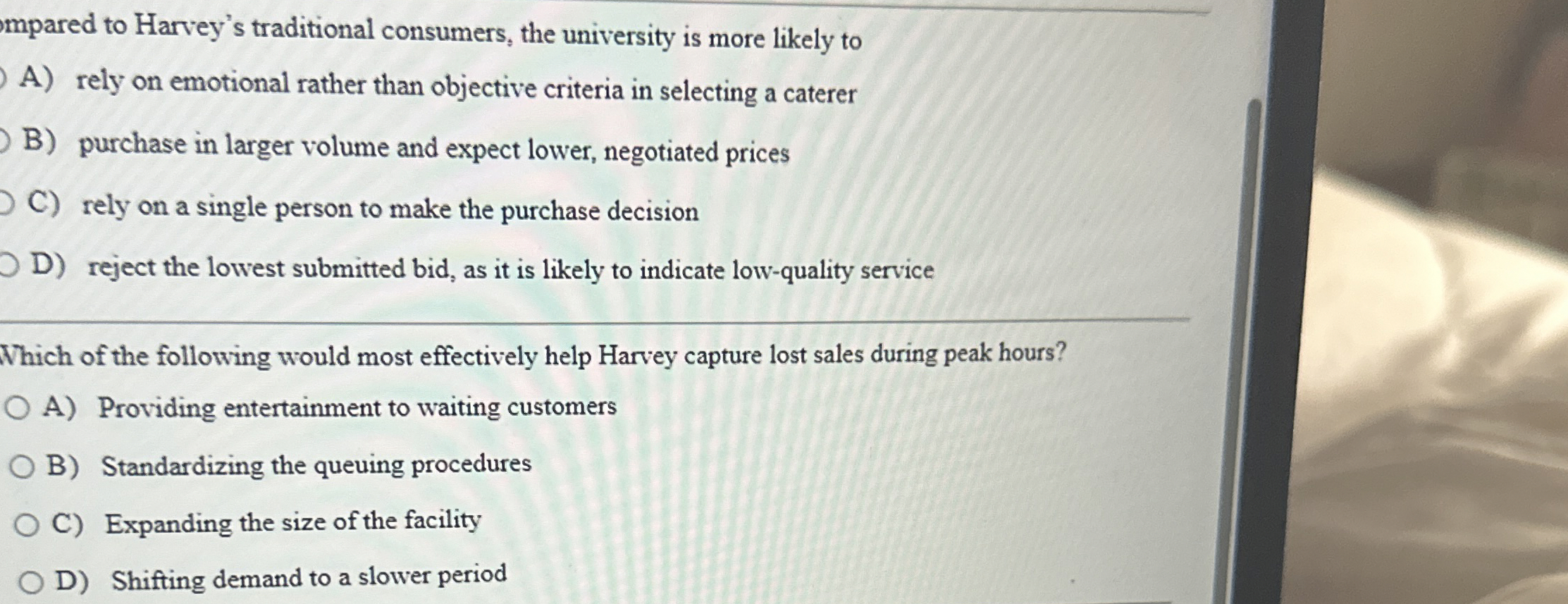 Solved Compared to Harvey's traditional consumers, the | Chegg.com