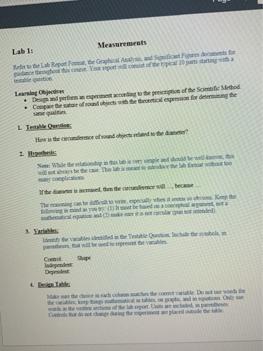 Lab 1: Measurements Refer to the Lab Report Format, | Chegg.com