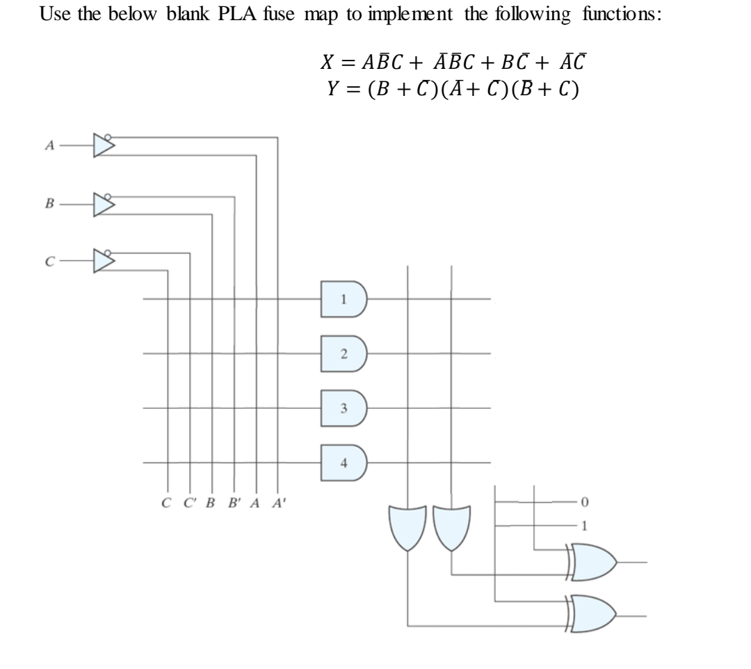 Solved Use the below blank PLA fuse map to implement the | Chegg.com