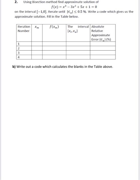 Solved 2. Using Bisection method find approximate solution | Chegg.com