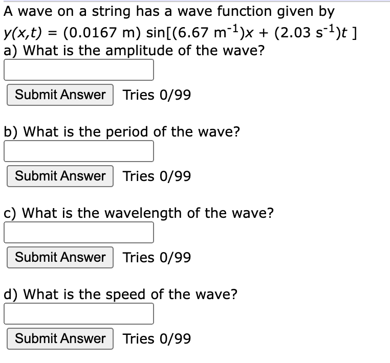 Solved A wave on a string has a wave function given byA wave | Chegg.com