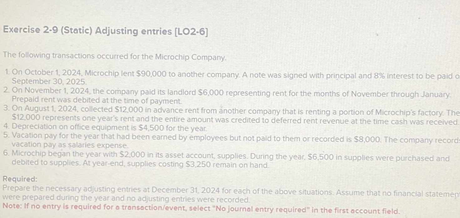 Solved Exercise 2-9 (Static) ﻿Adjusting entries [LO2-6]The | Chegg.com
