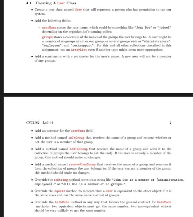 Solved 4.1 Creating A User Class - Create a new class named | Chegg.com