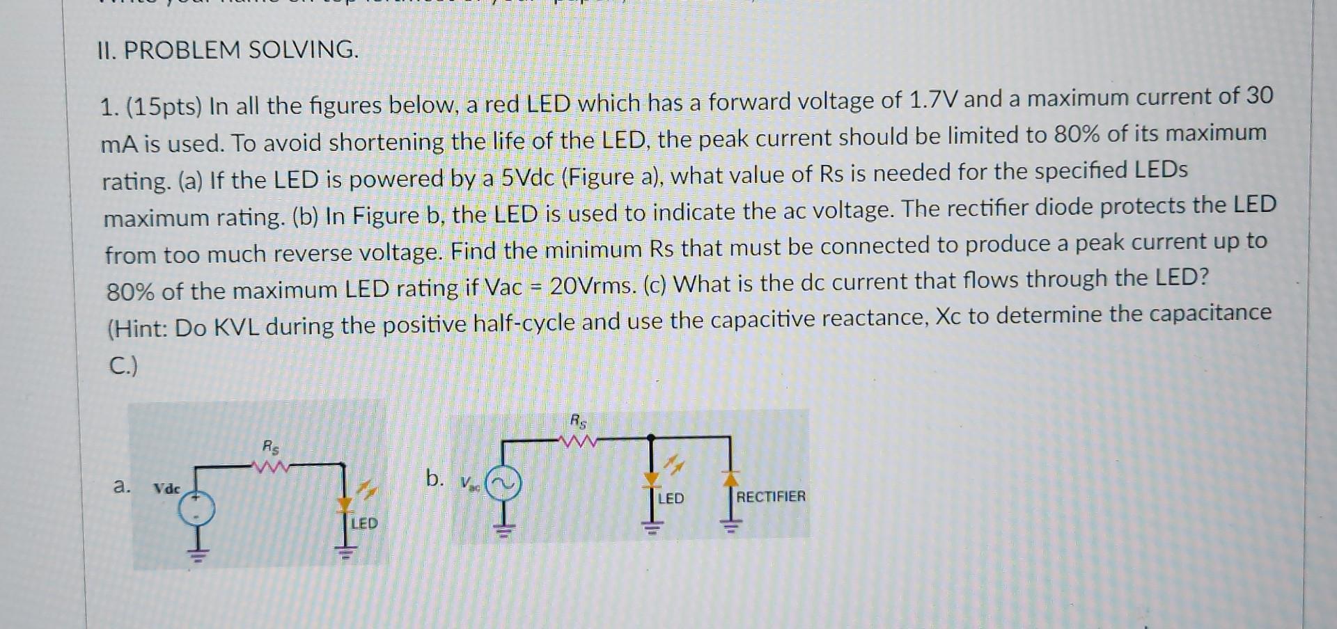 Solved 1. (15pts) In all the figures below, a red LED which | Chegg.com