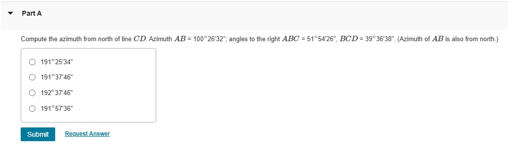 Solved Compute the azimuth from north of line CD. ﻿Azimuth | Chegg.com