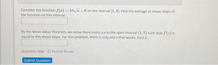 Solved Consider the function f(x)=10x+6 on the interval | Chegg.com