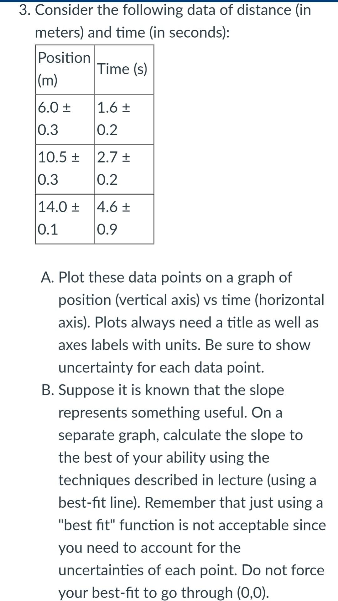 Solved 3. Consider the following data of distance (in | Chegg.com
