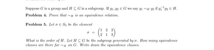 Solved Suppose G is a group and H⊆G is a subgroup. If | Chegg.com