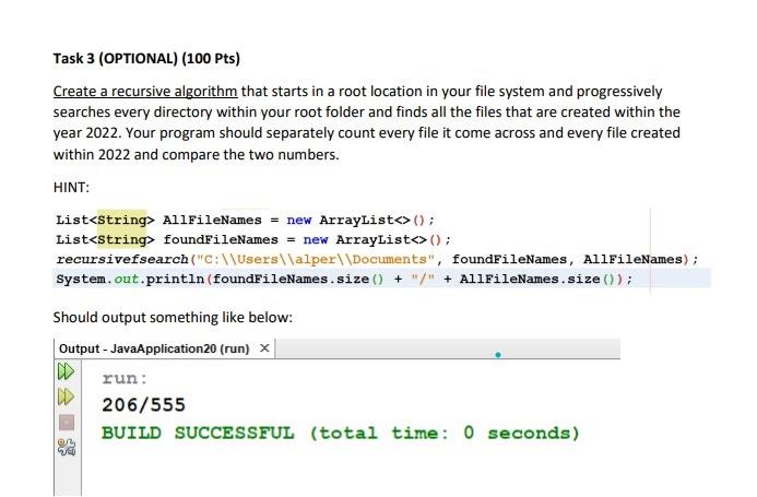 Solved Task 3 (OPTIONAL) (100 Pts) Create a recursive | Chegg.com