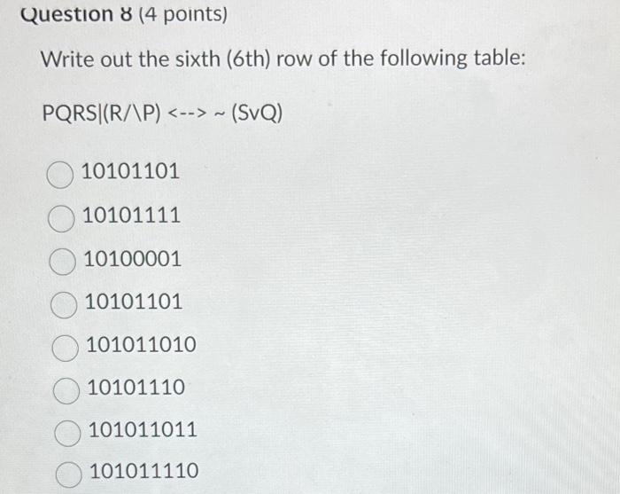 Write out the sixth (6th) row of the following table: | Chegg.com
