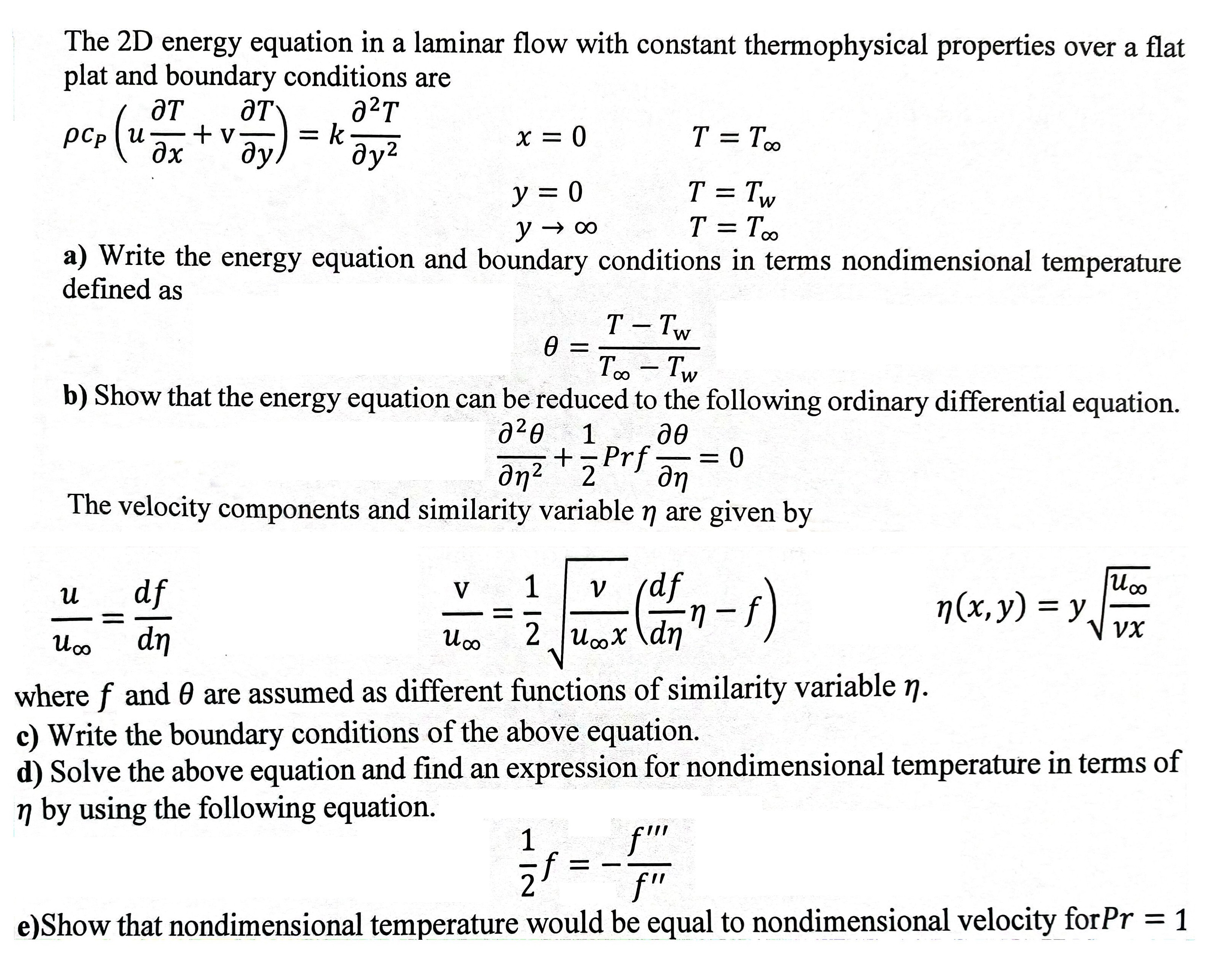Solved The 2D energy equation in a laminar flow with | Chegg.com