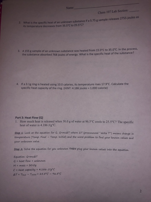 Solved: Name: Chem 107 Lab Section: Week 6 Worksheet Part ... | Chegg.com