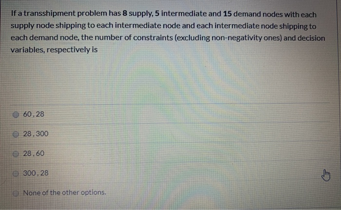 Solved If a transshipment problem has 8 supply, 5 | Chegg.com