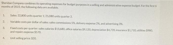 Solved Sheridan Company combines its operating expenses for | Chegg.com