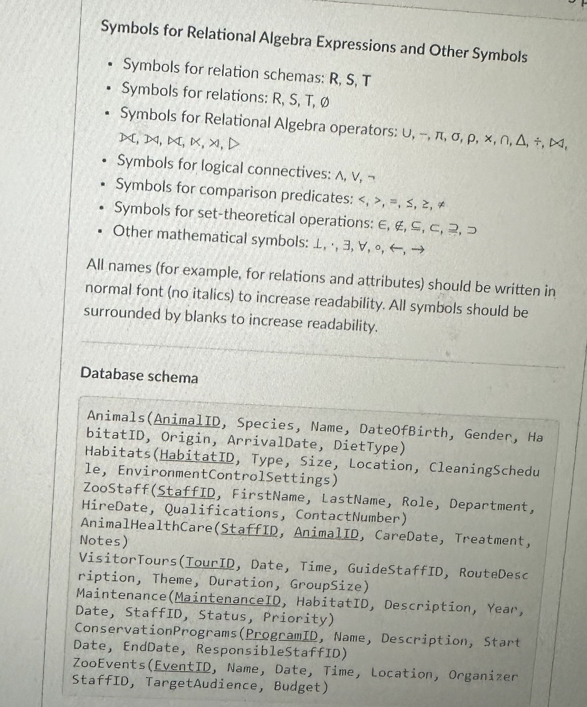 Solved Symbols for Relational Algebra Expressions and Other | Chegg.com