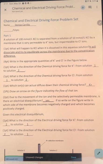 Solved Chemical and Electrical Driving Force Problem Set | Chegg.com