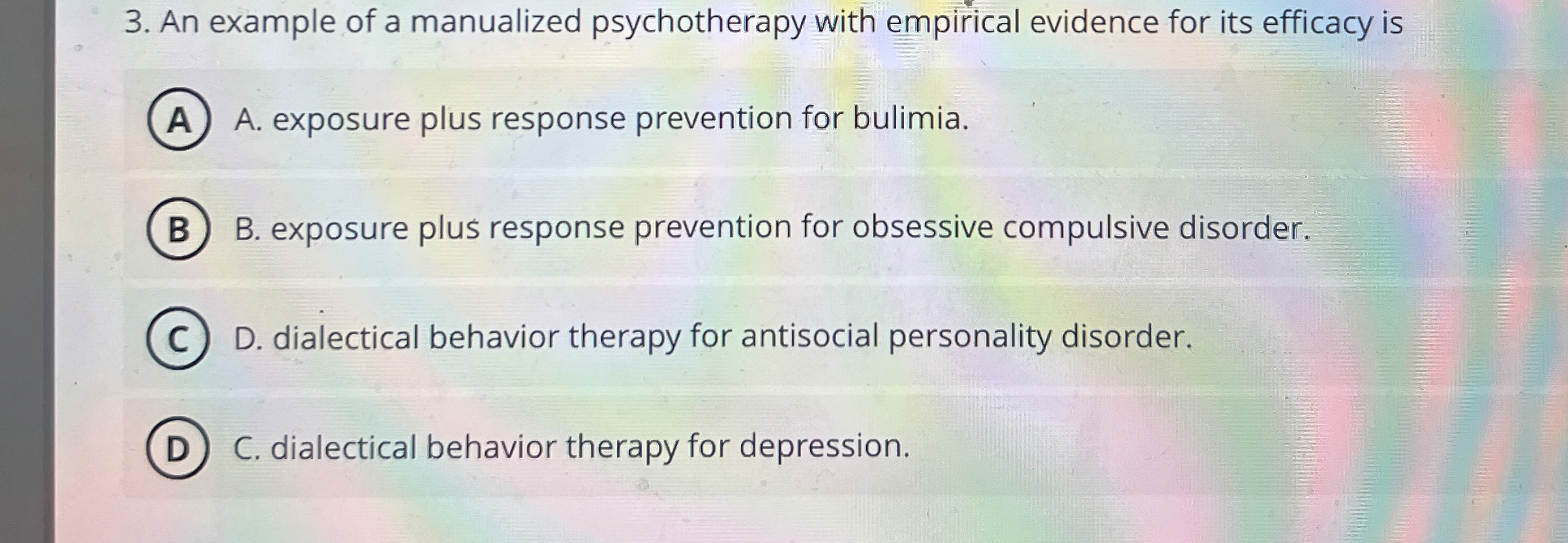[Solved]: An example of a manualized psychotherapy with empi