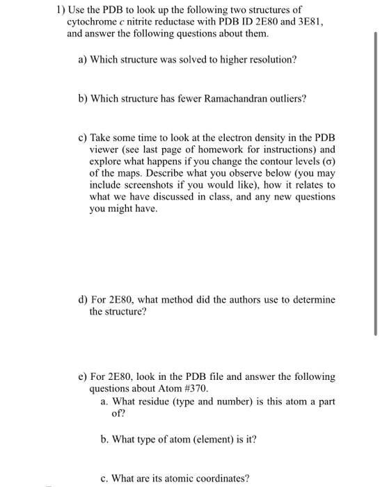 Solved 1) Use the PDB to look up the following two | Chegg.com