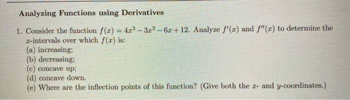 Solved Analyzing Functions using Derivatives 1. Consider the | Chegg.com