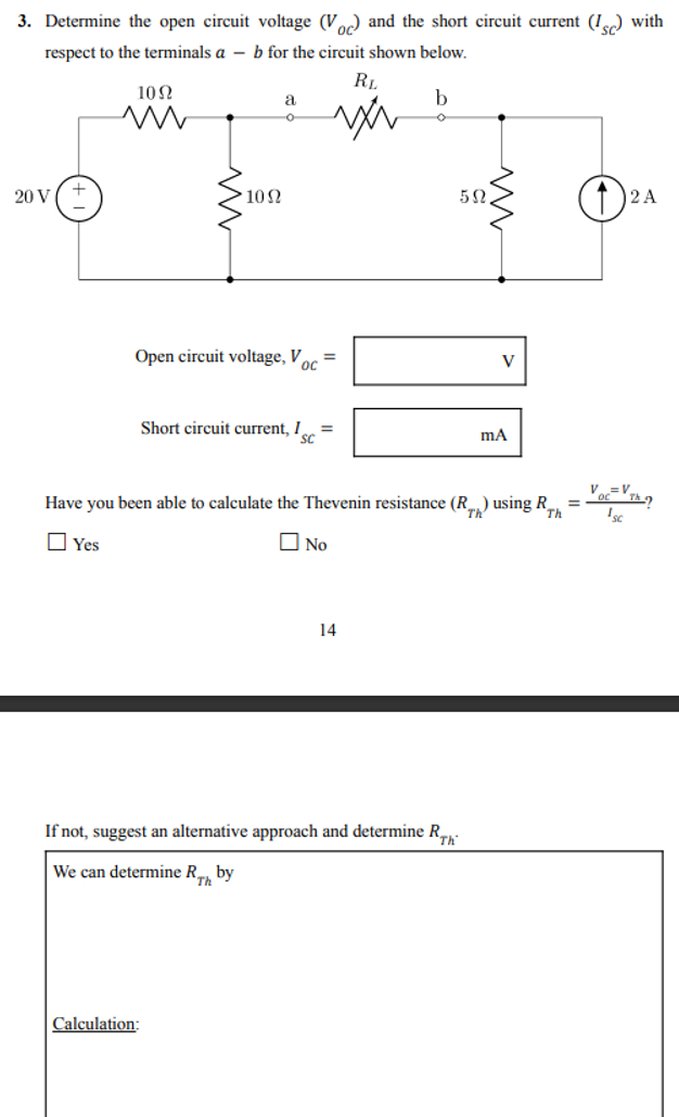Solved Determine the open circuit voltage (VoC) ﻿and the | Chegg.com