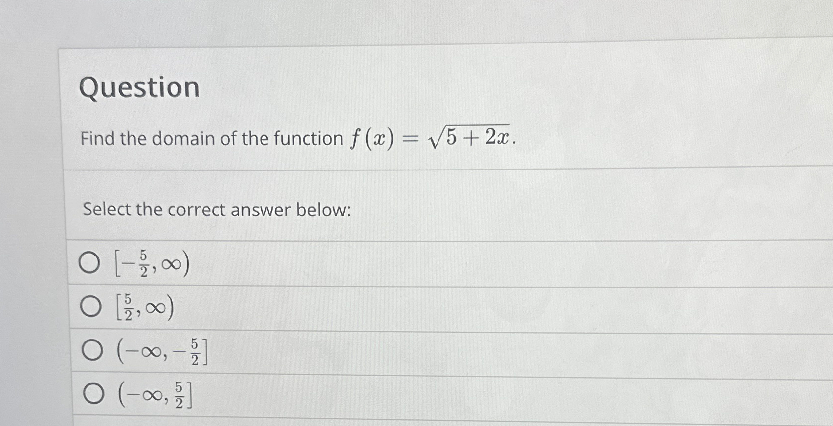 Solved QuestionFind the domain of the function | Chegg.com