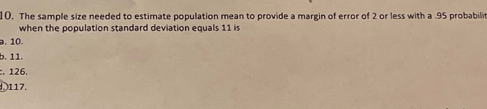 Solved The sample size needed to estimate population mean to | Chegg.com