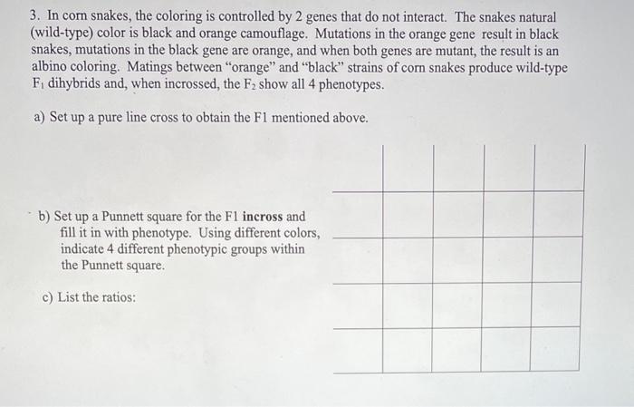 Solved 3. In com snakes, the coloring is controlled by 2 | Chegg.com