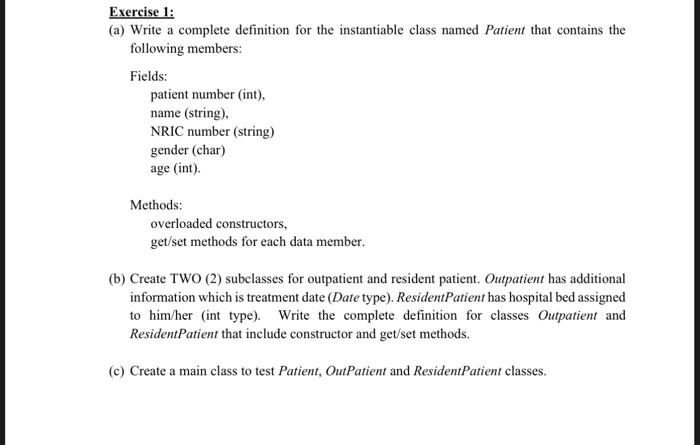 Solved Exercise 1: (a) Write a complete definition for the | Chegg.com Solved Exercise 1: (a) Write a complete definition for the | Chegg.com