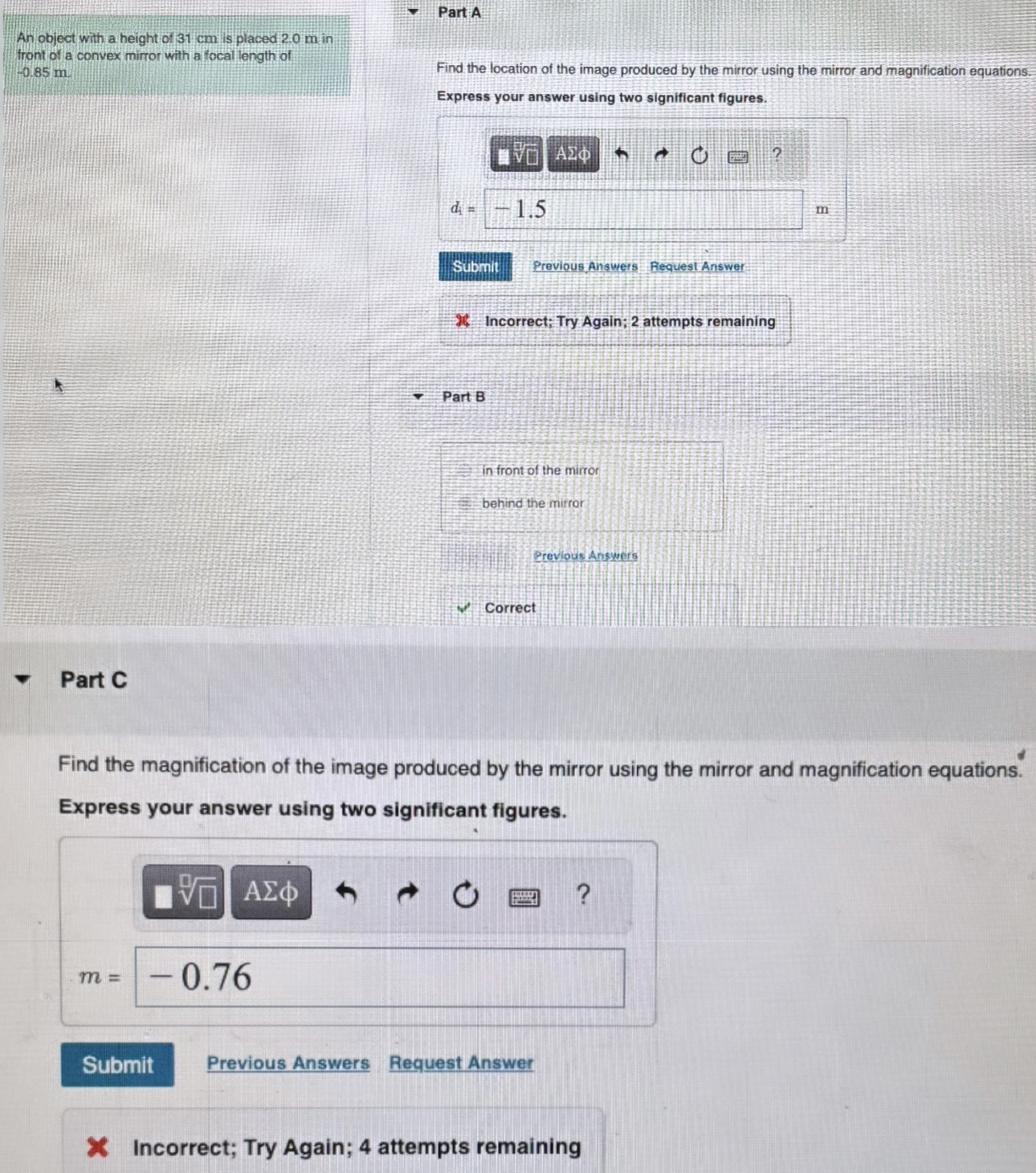 Solved Part AAn object with a height of 31cm ﻿is placed 2.0m | Chegg.com