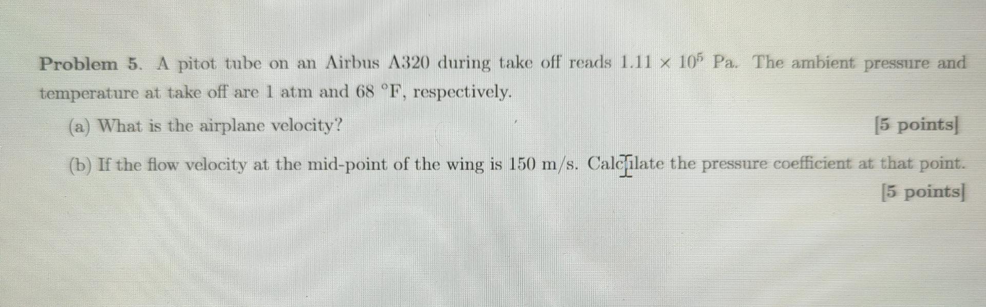 Solved Problem 5. A pitot tube on an Airbus A320 during take | Chegg.com