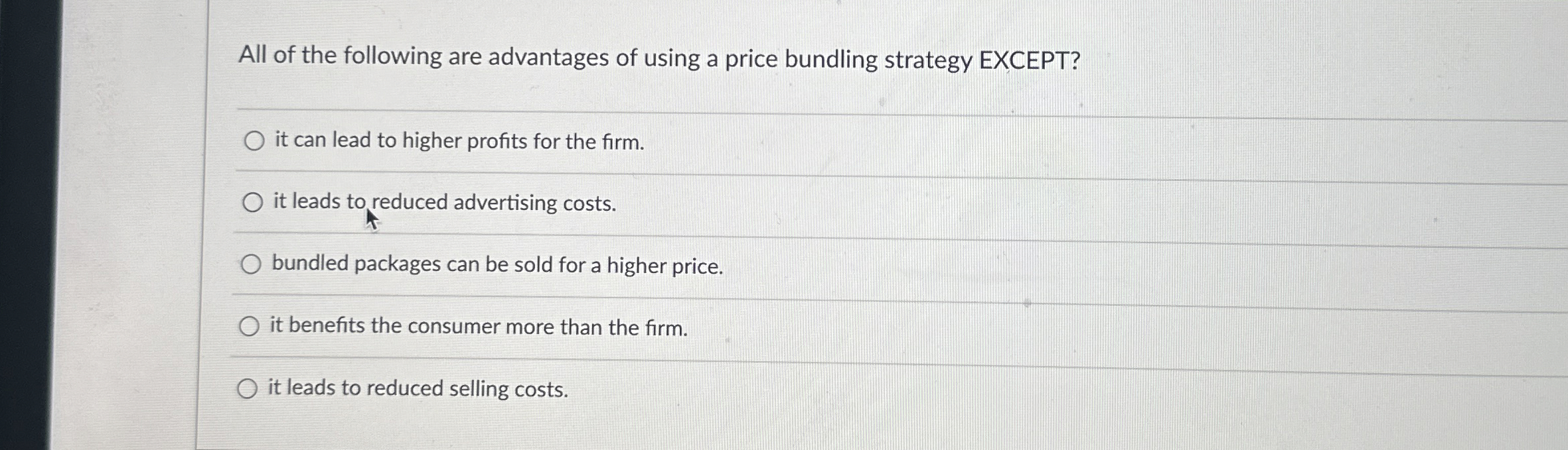 Solved All of the following are advantages of using a price | Chegg.com