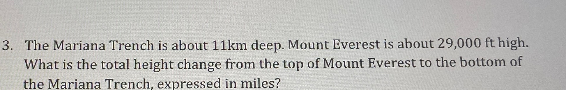 Solved The Mariana Trench is about 11km ﻿deep. Mount Everest | Chegg.com