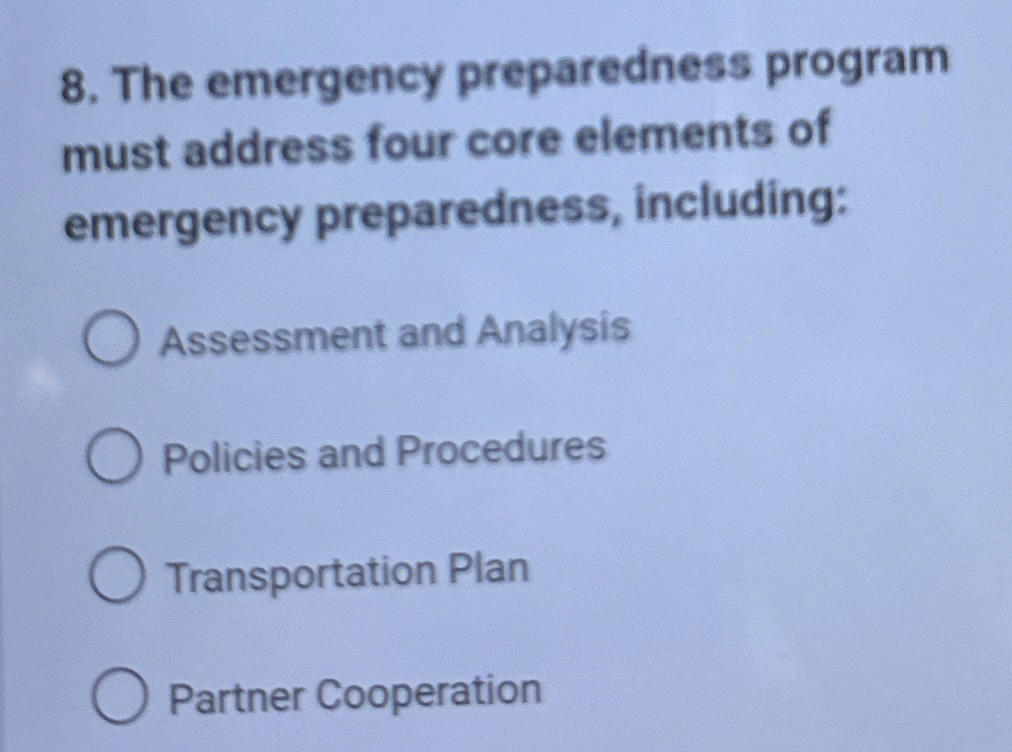 Solved The emergency preparedness program must address four | Chegg.com