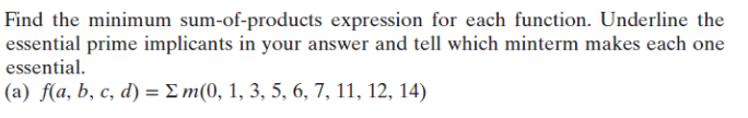 Find the minimum sum-of-products expression for each | Chegg.com