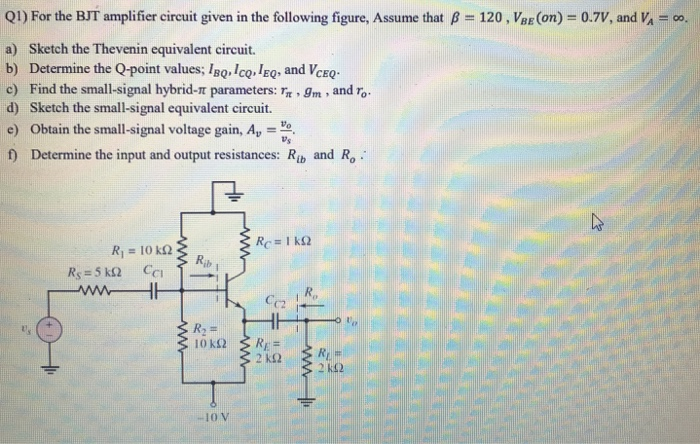 Solved Q1) For the BJT amplifier circuit given in the | Chegg.com