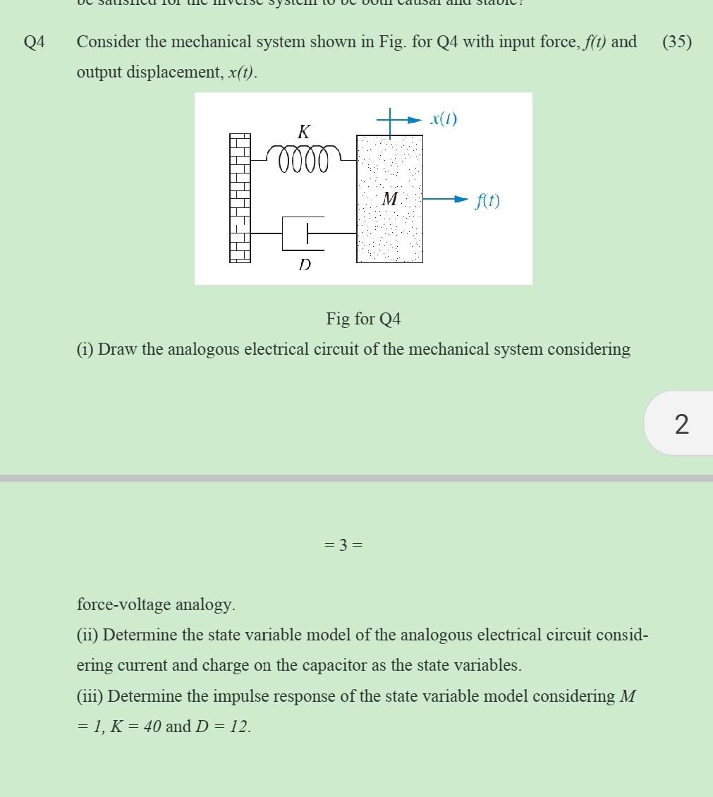 Solved Q4 (35) Consider the mechanical system shown in Fig. | Chegg.com