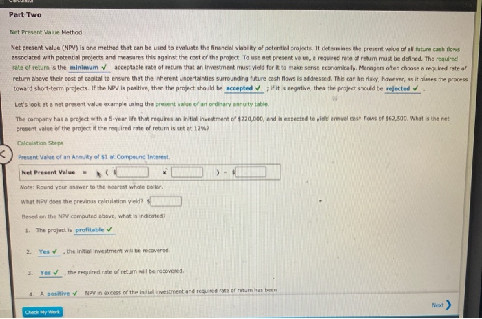 Solved Part Two Net Present Value Method Net present value | Chegg.com