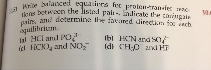 Solved balanced equations for proton-transfer reac- tween | Chegg.com