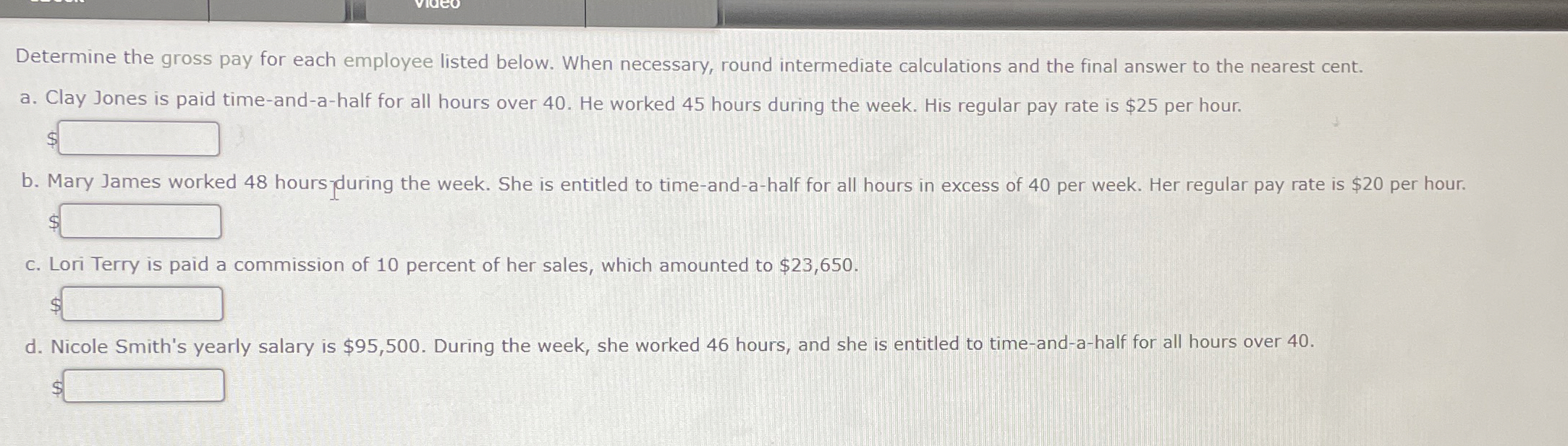 Solved Determine the gross pay for each employee listed | Chegg.com