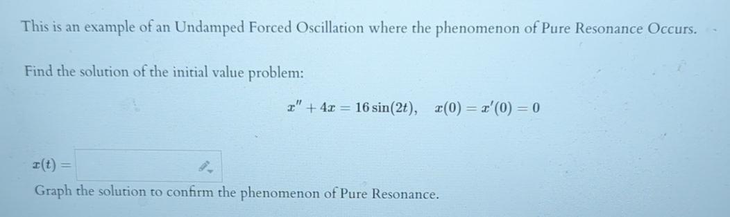 Solved This is an example of an Undamped Forced Oscillation | Chegg.com