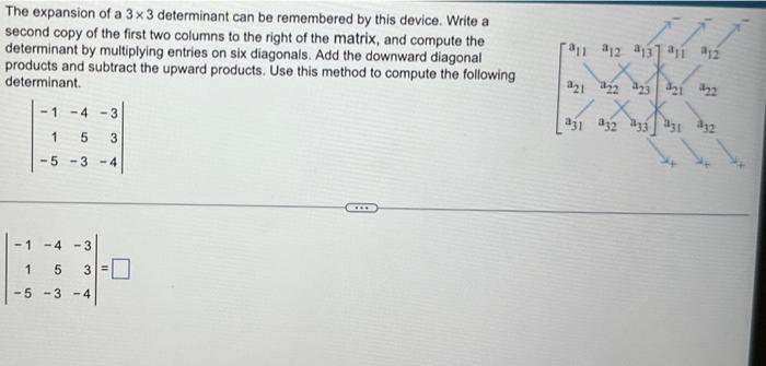 Solved The expansion of a 3×3 determinant can be remembered | Chegg.com