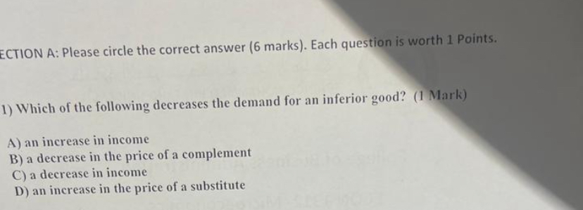 Solved ECTION A: Please circle the correct answer ( 6 | Chegg.com Solved ECTION A: Please circle the correct answer ( 6 | Chegg.com